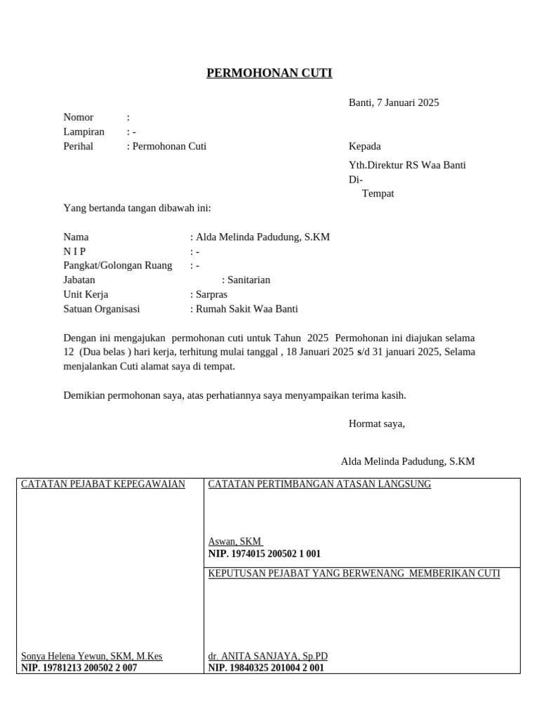 Format Cuti Alda | PDF