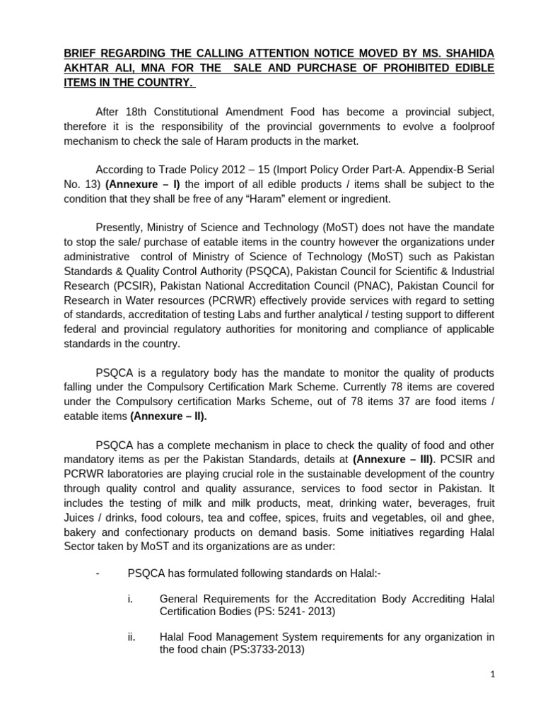 01 Brief Regarding The Calling Attention Notice 20-02-2014 | PDF ...