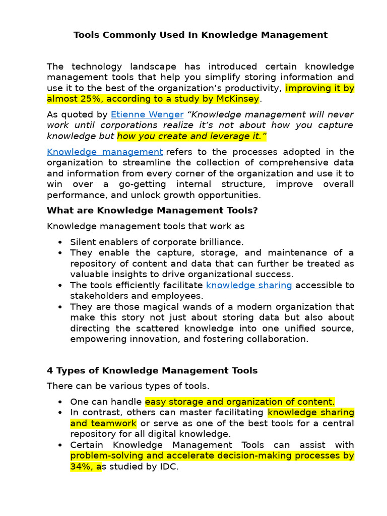 Kmowledge Management Tools | PDF | Share Point | Knowledge Management