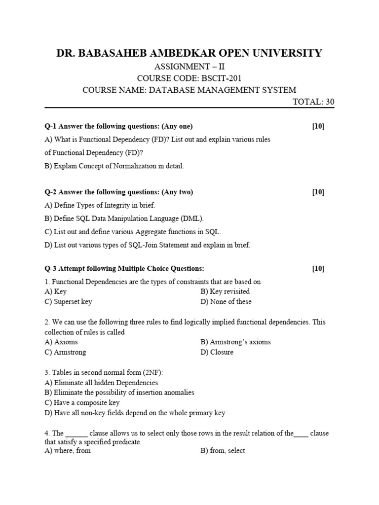 BSCIT-201 DBMS Assignment 2 | PDF | Information Technology Management | Information Retrieval