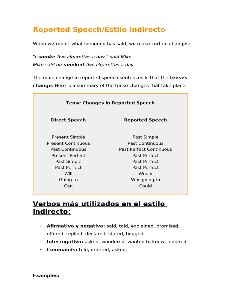 REPORTED SPEECH TEORIA | PDF | Question | Grammar