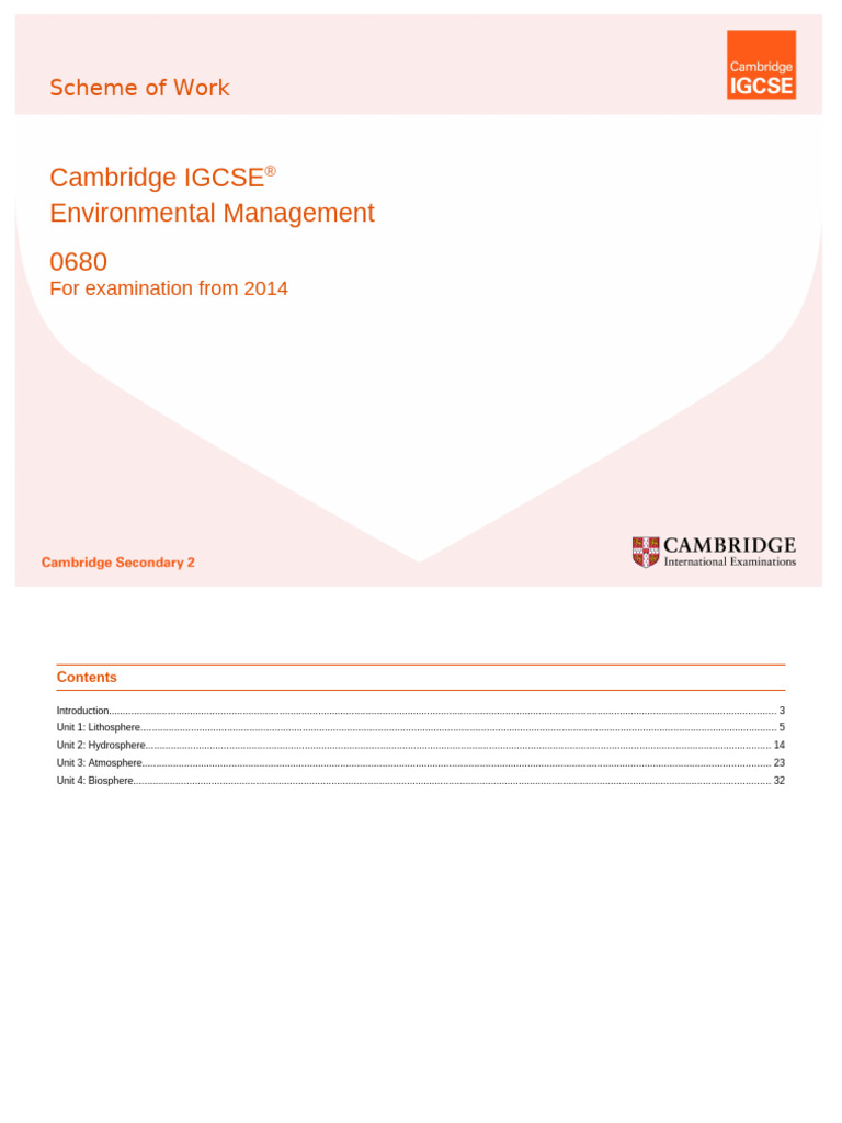 Cambridge IGCSE Environmental Management 0680: Scheme of Work | PDF ...