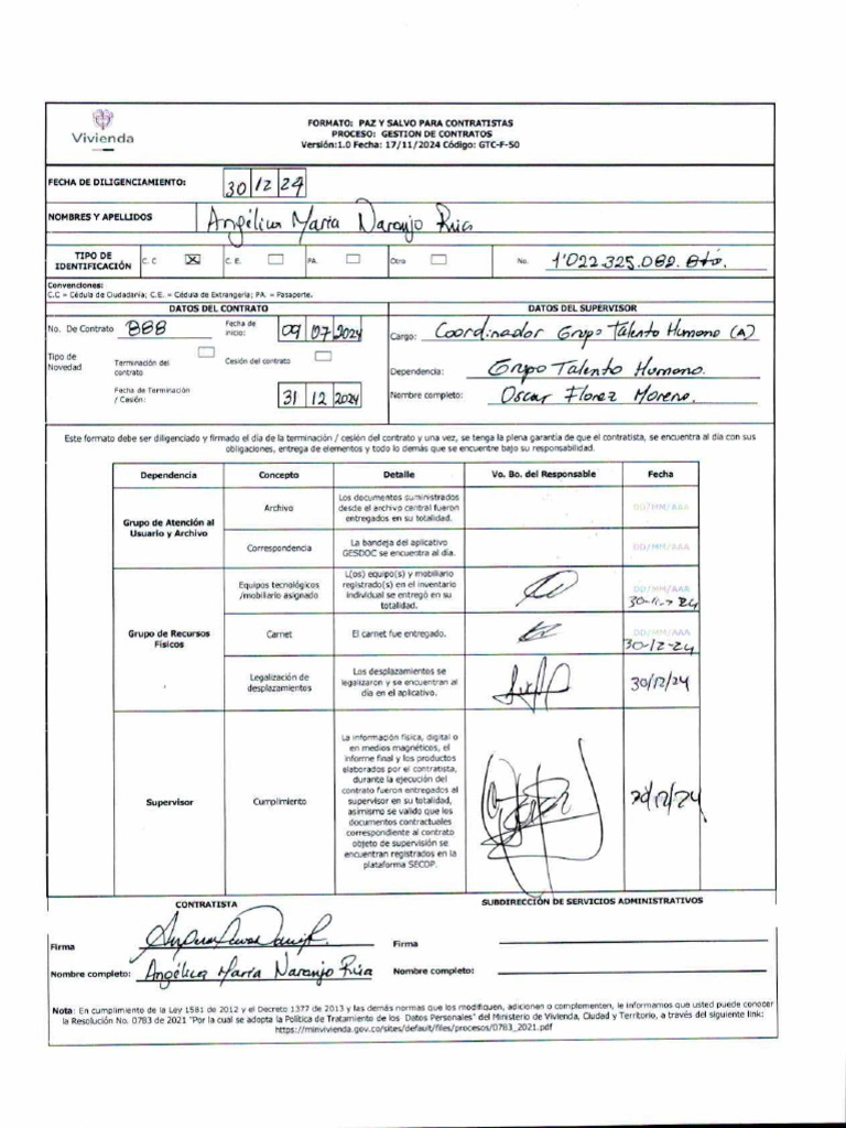 Paz y Salvo Angelica Naranjo | PDF