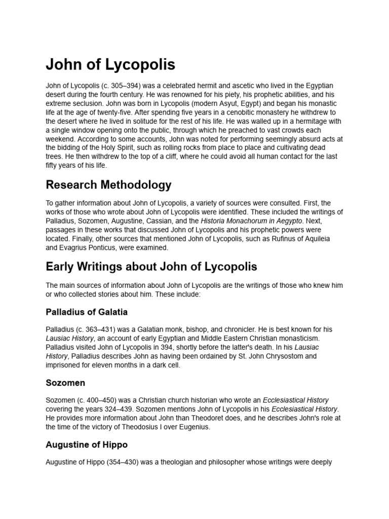 John of Lycopolis - Prophet in The Early Church | PDF | Asceticism