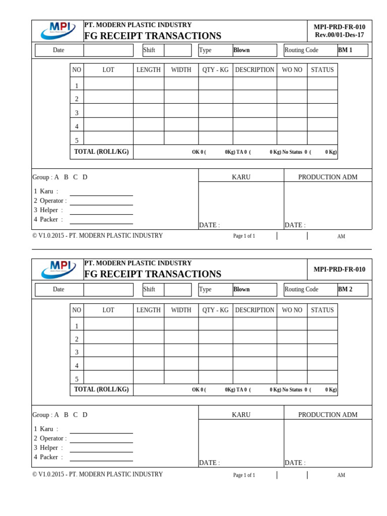 FG Receipt Transactions Template | PDF