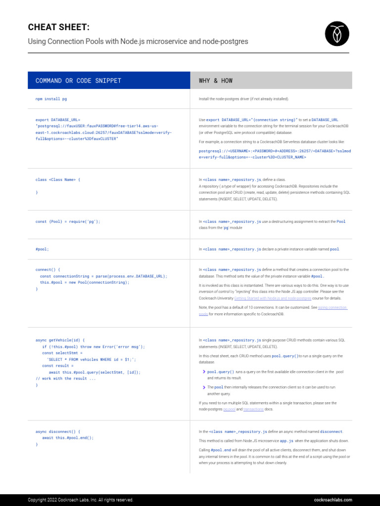 Cockroach U Node-Js Cheetsheet-02 | PDF | Postgre Sql | Database ...