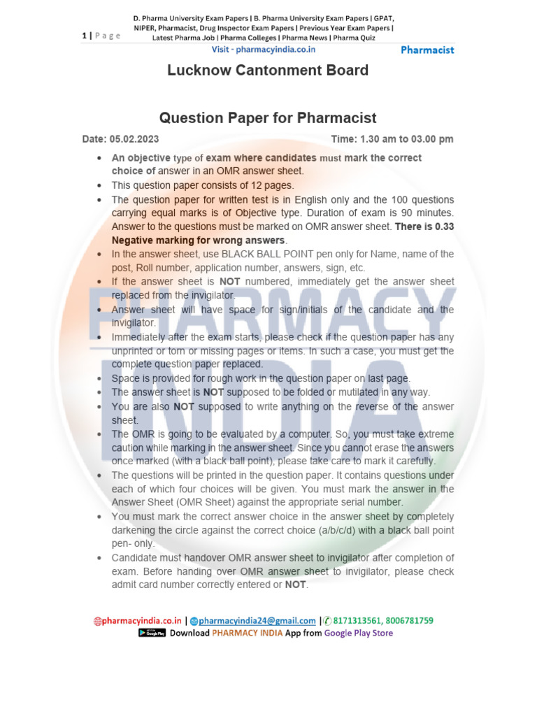 LCB Pharmacist 05.02.2023 | PDF | Zinc | Vitamin