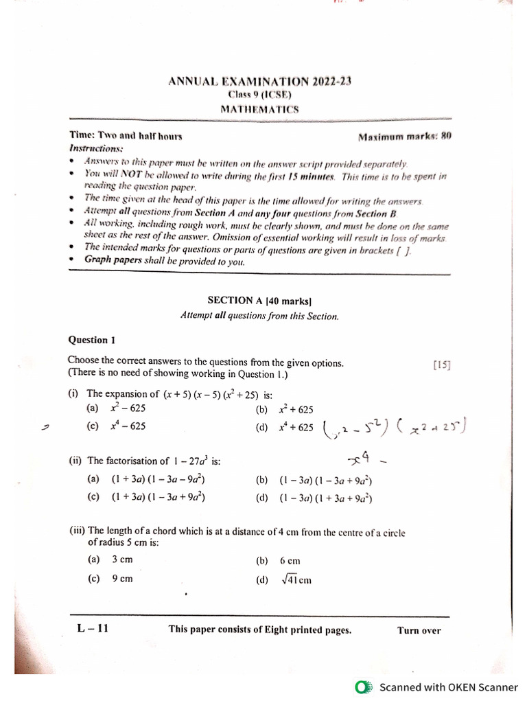 MATHS - Annual Examination 2022-23 | PDF