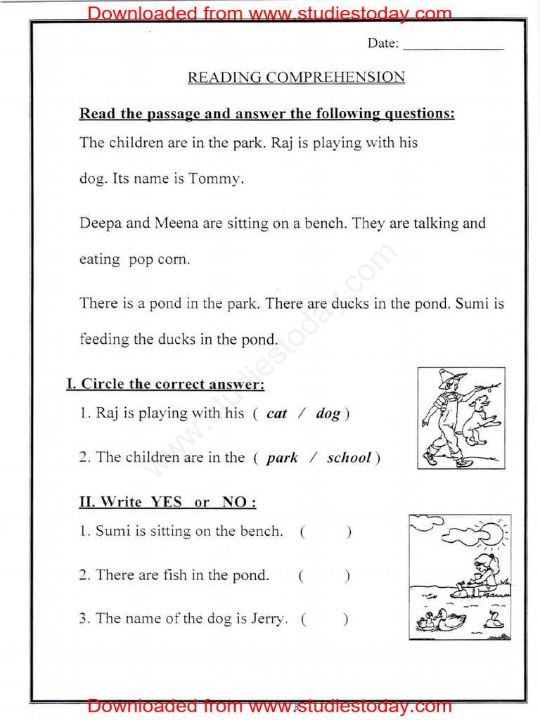 CBSE Class 1 English Reading Comprehension Worksheet Set B | PDF