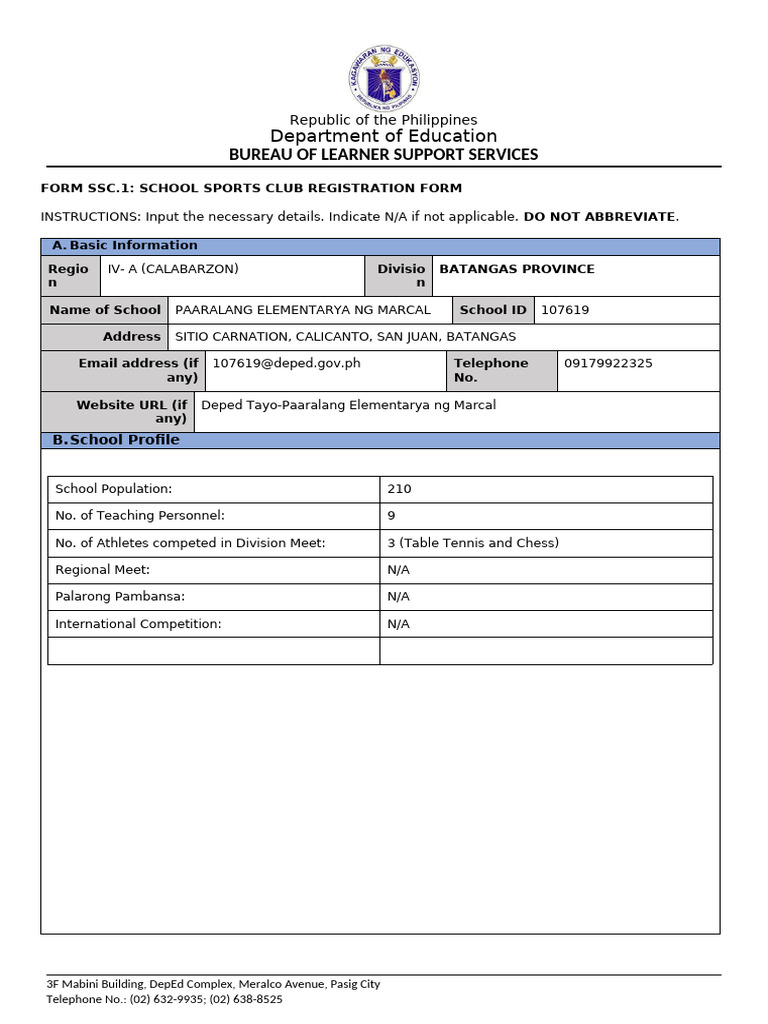 School Sports Club Registration Form | PDF