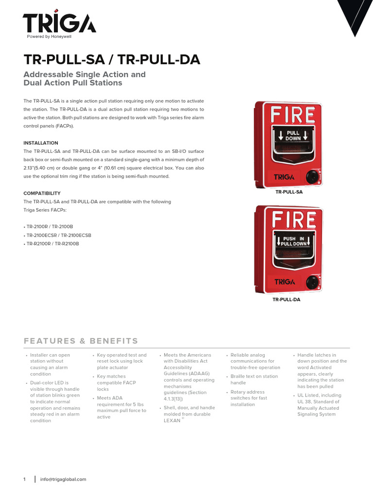 Data Sheet - Manual Pull Station Single & Double Action - TR-PULL - Triga - UL & FM | PDF ...