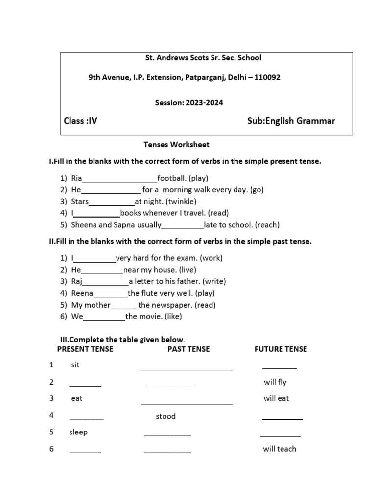 English Grammar - Tenses Worksheet (IV) | PDF