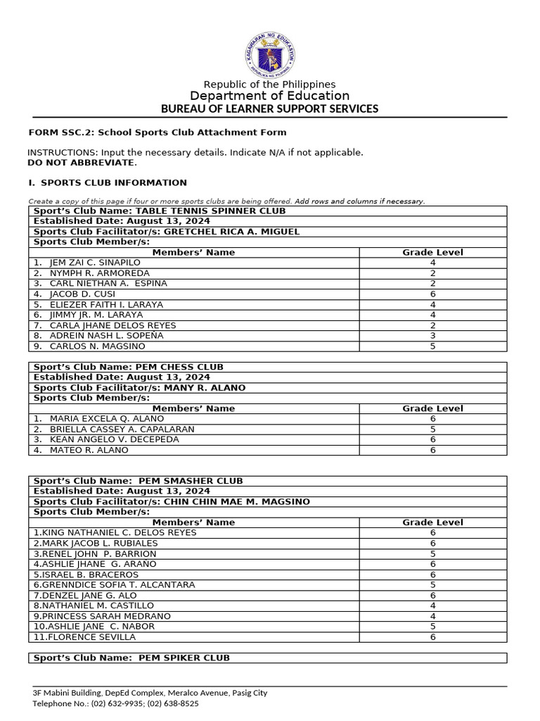 FORM-SSC.2-School-Sports-Club-Attachment-Form-v1 | PDF | Sports | Ball Games