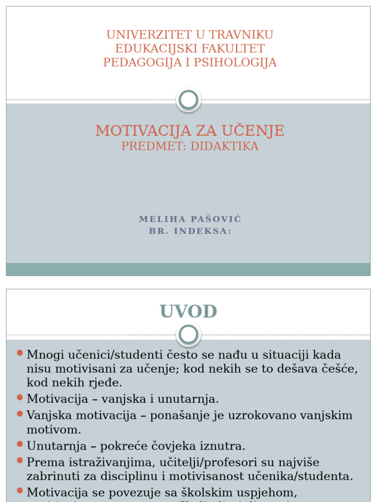 Pasovic - Motivacijaza Ucenje | PDF