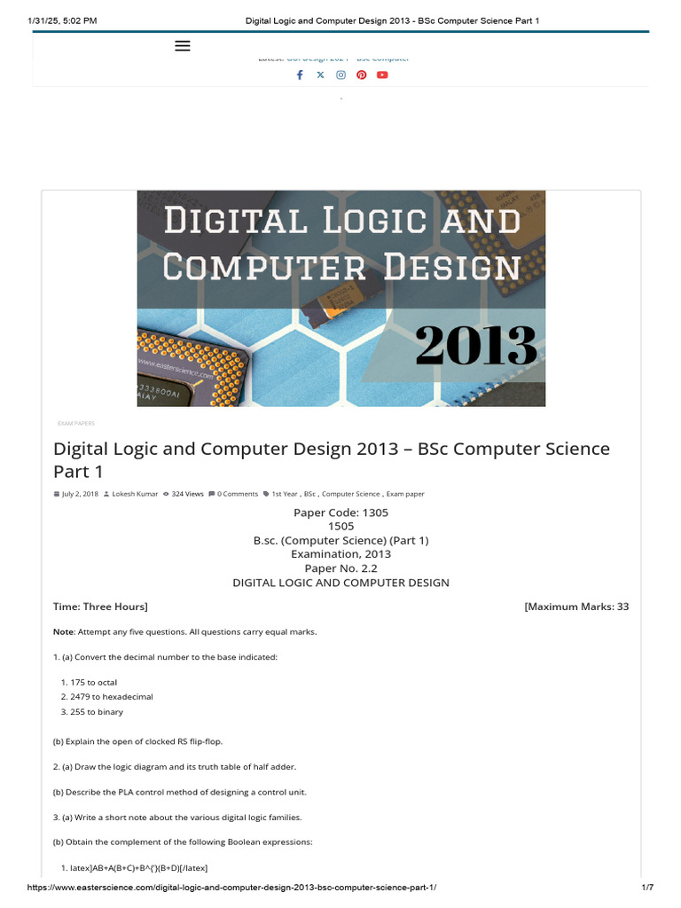 Digital Logic and Computer Design 2013 - BSc Computer Science Part 1 | PDF | Logic Gate ...