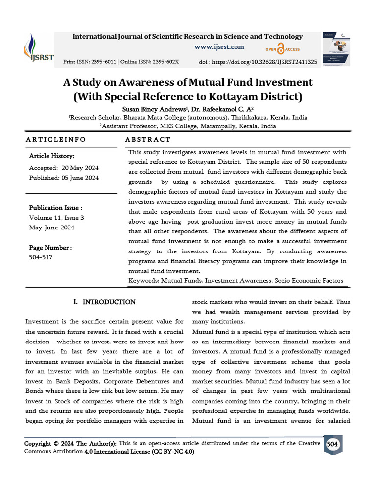 A Study On Awareness of Mutual Fund Investment Wit | PDF | Mutual Funds ...