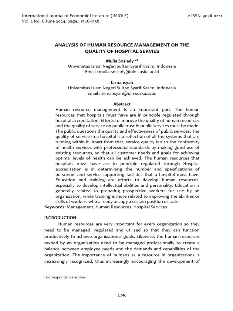 Analysis of Human Resource Management On The Quality of Hospital Servies | PDF | Human Resource ...