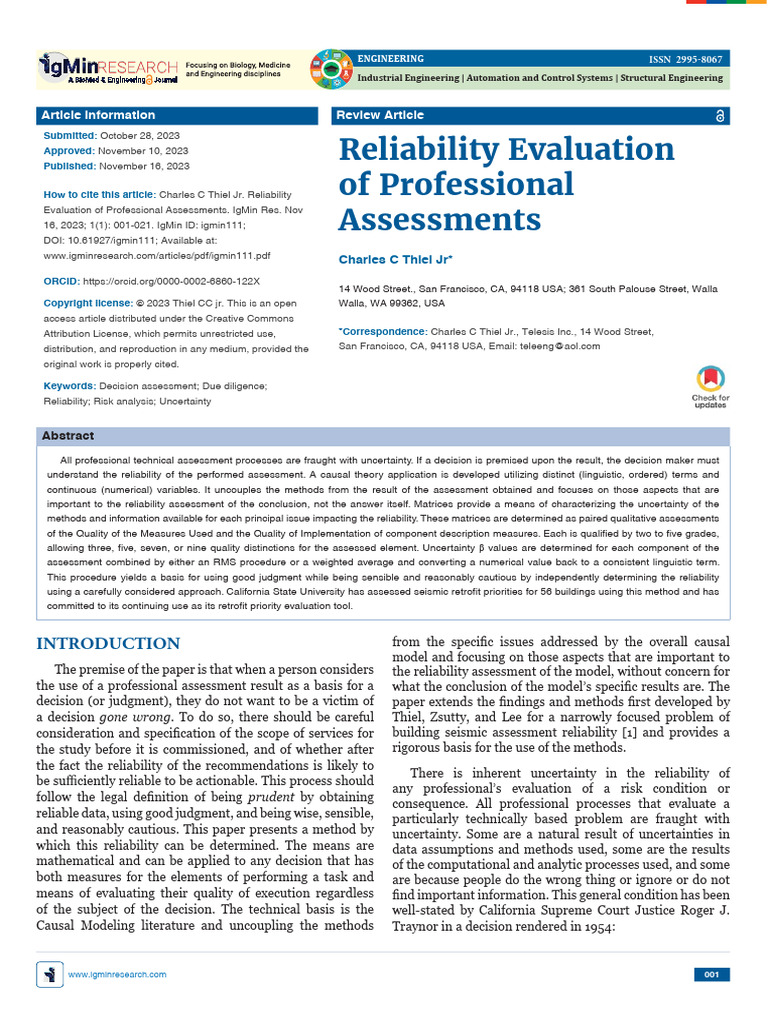 Reliability Evaluation of Professional Assessments | PDF | Reliability ...