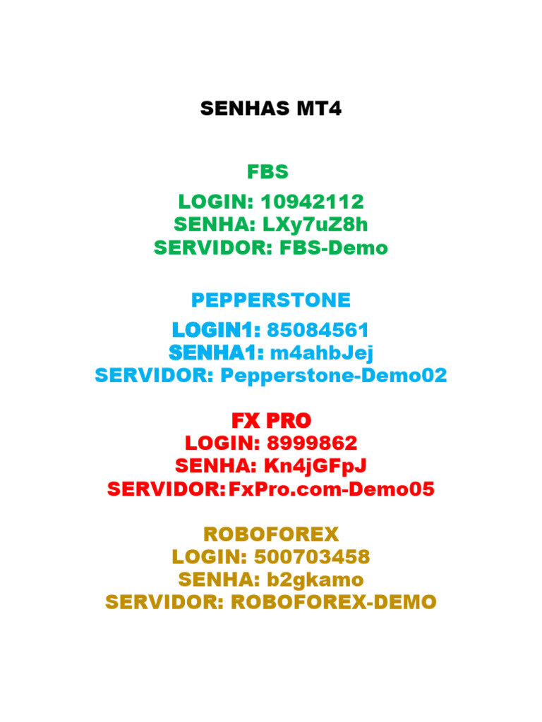 Credenciais de Contas Demo MT4 | PDF