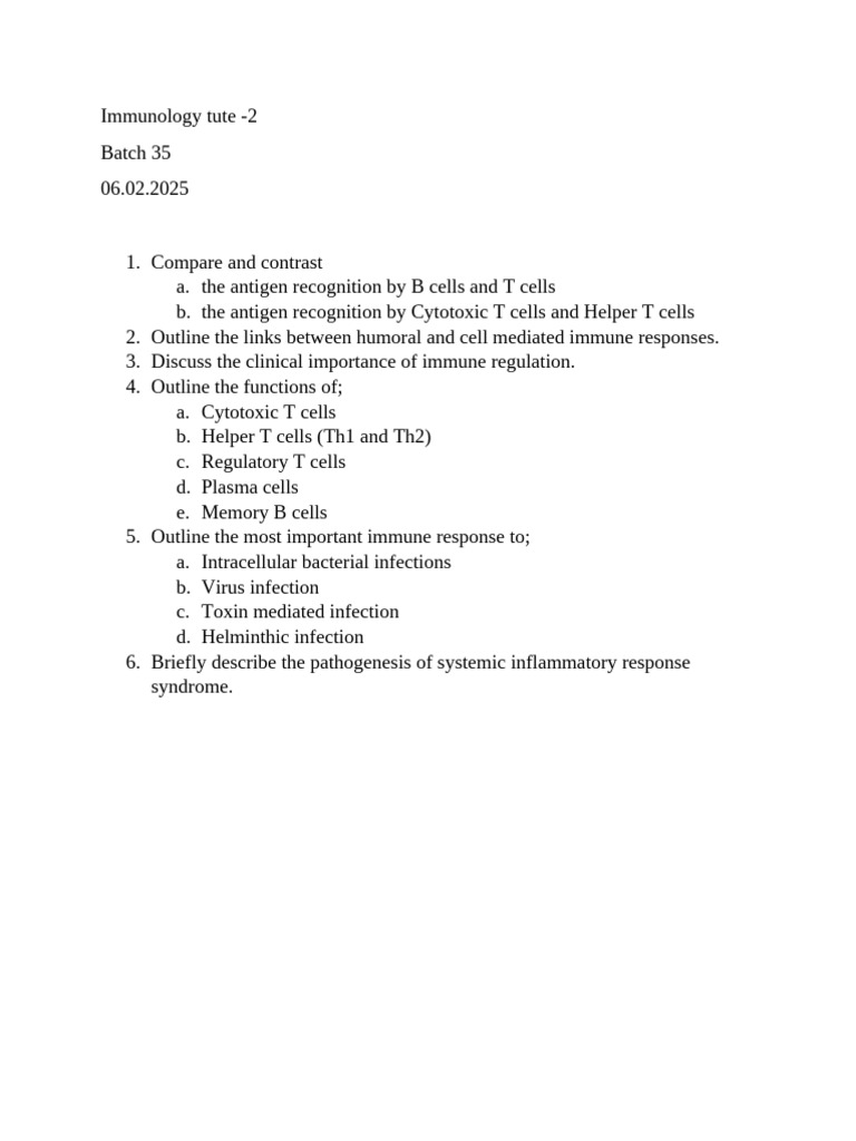 Immunology Tute 9 (06.02.2025) | PDF