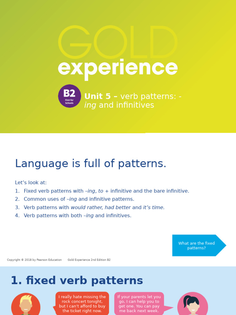 Gold Exp Grammar PPT B2 U5 Gerund-Infinitive | PDF | Adjective | Verb