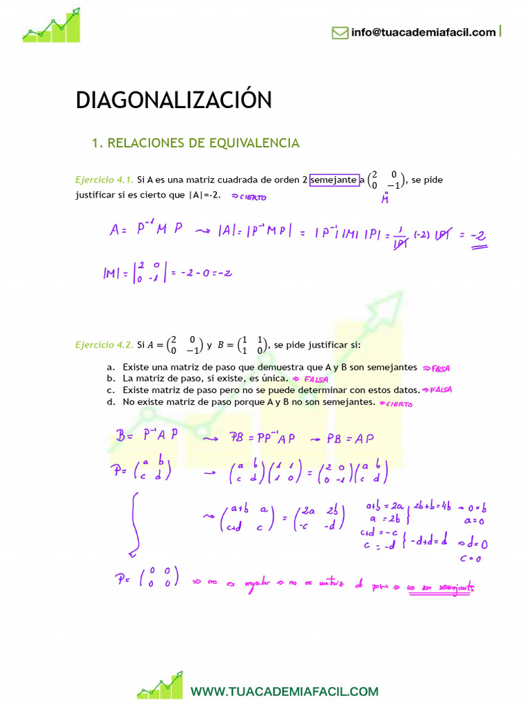 4ejercicios Diagonalización - Pizarra Completa | PDF | Valores propios y vectores propios ...