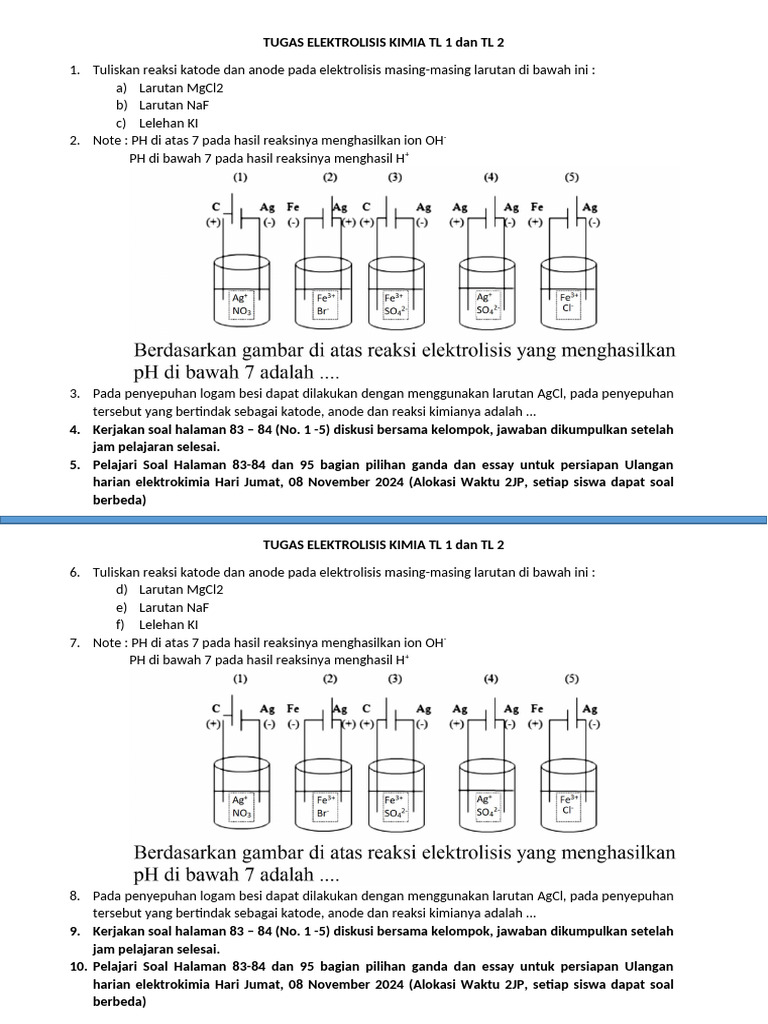TUGAS ELEKTROLISIS KIMIA TL 1 Dan TL 2 | PDF