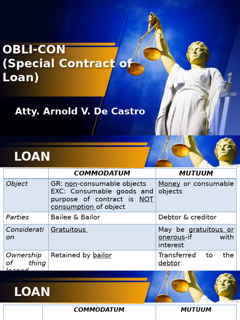 Loan Types: Commodatum vs. Mutuum | PDF | Payments | Debtor