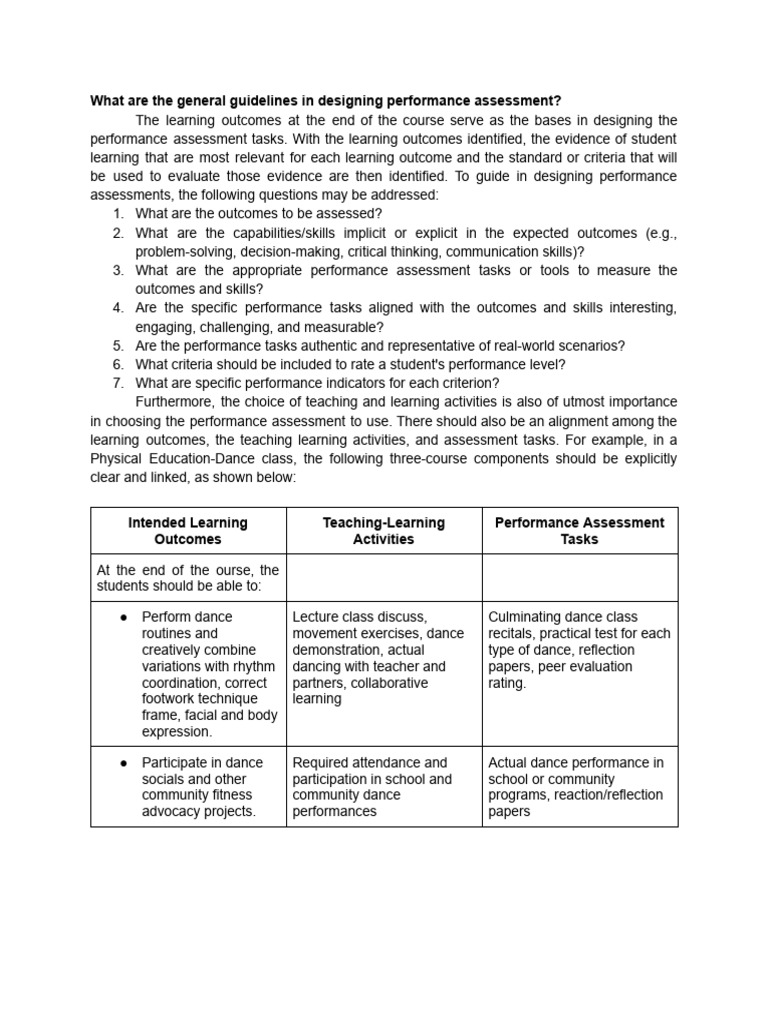 General Guidelines in Designing Performance Assessment | PDF ...