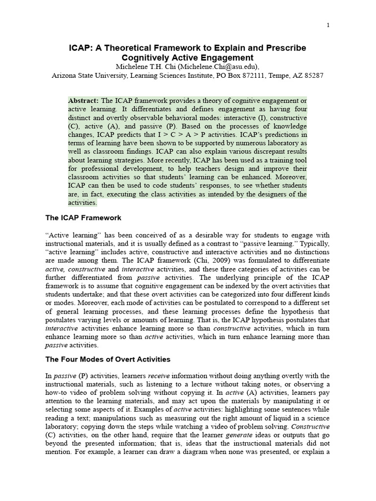 Engaging Students: The ICAP Framework | PDF | Instructional Design ...