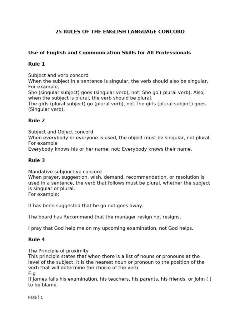 25 Rules of English Concord Explained | PDF | Grammatical Number | Plural