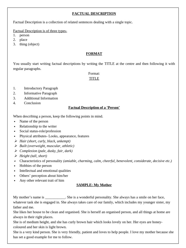 Factual Description Class 8 | PDF | Watch