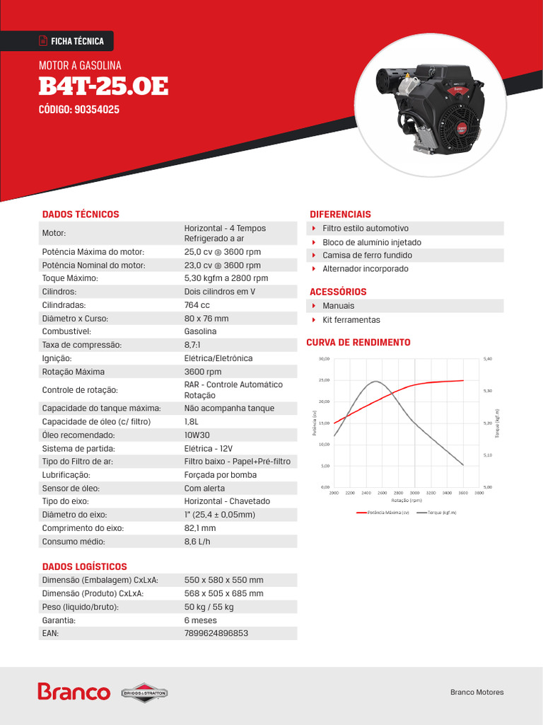 Ficha Tecnica Motor B4T 25,0E 90354025 | PDF