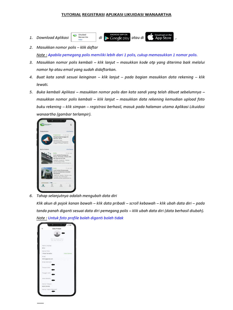 Tutorial Registrasi Aplikasi Likuidasi Wanaartha | PDF