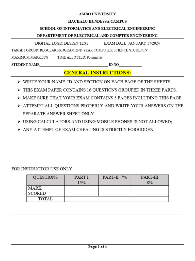 Digital Logic Design Midterm Exam January 2025 | PDF | Digital Signal | Computer Engineering