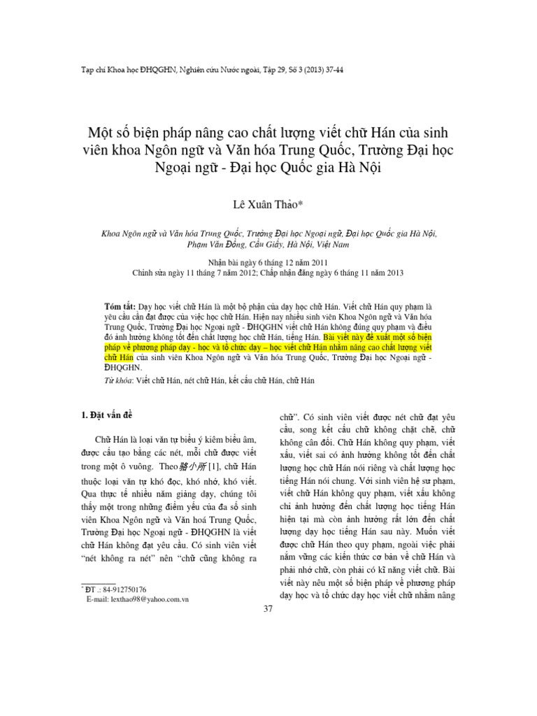 M Ts Bi N Pháp Nâng Cao CH TL NG Vi TCH Hán C A Sinh Viên Khoa Ngôn NG Và V N Hóa Trung Qu C, TR ...