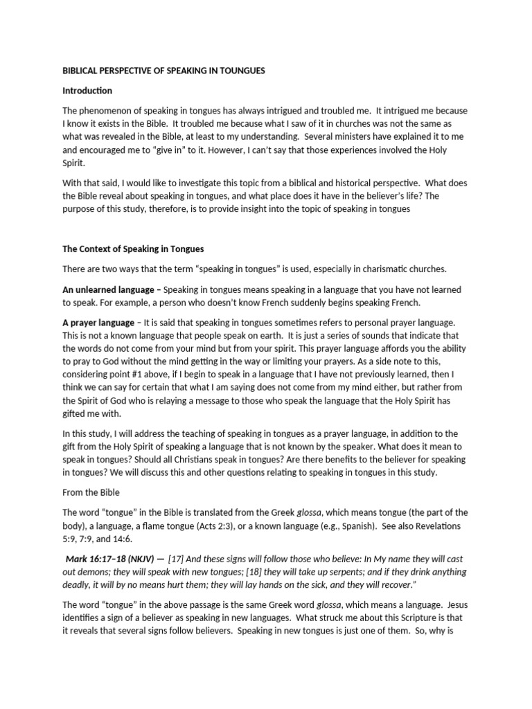 Biblical Perspective of Speaking in Toungues | PDF | Baptism With The ...