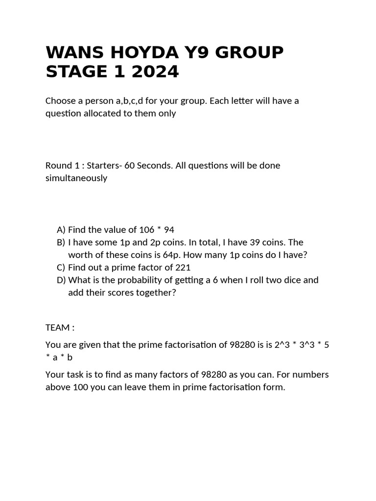 Wans Hoyda Y9 Group Stage 1 2024 | PDF
