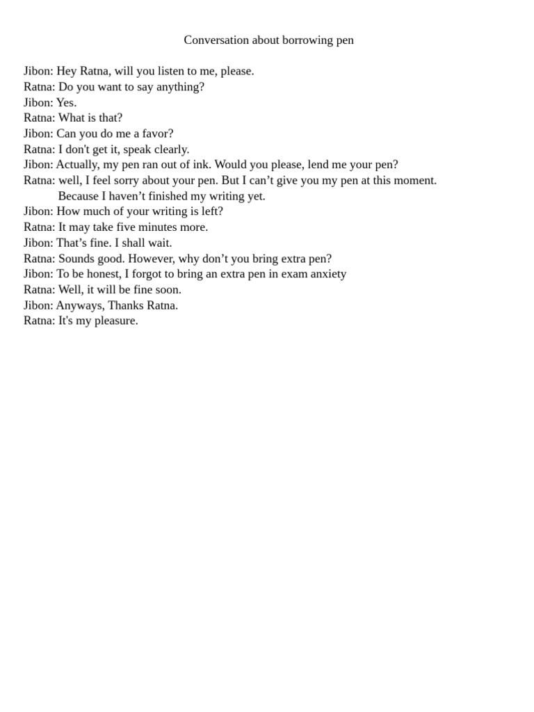 Conversation About Borrowing Pen | PDF