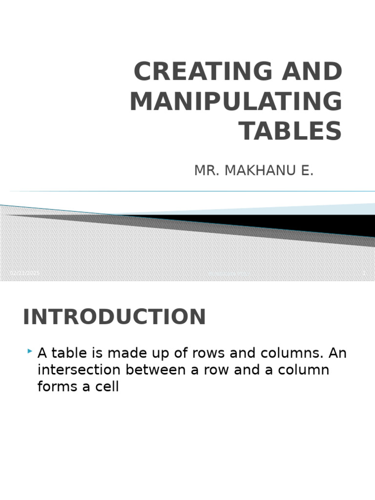 CREATING AND MANIPULATING TABLES | PDF | Cursor (User Interface) | Dialog Box