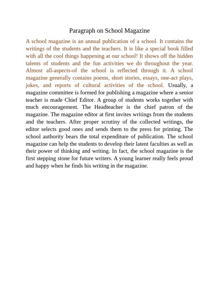 Paragraph On School Magazine | PDF