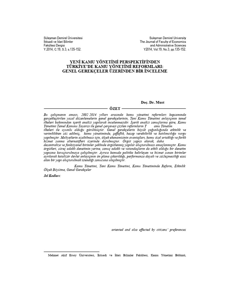 YEN__ KAMU Y__NET__M__ PERSPEKT__F__NDEN T__RK__YE___DE KAMU Y__NET__M__ REFORMLARI_ GENEL GEREK ...
