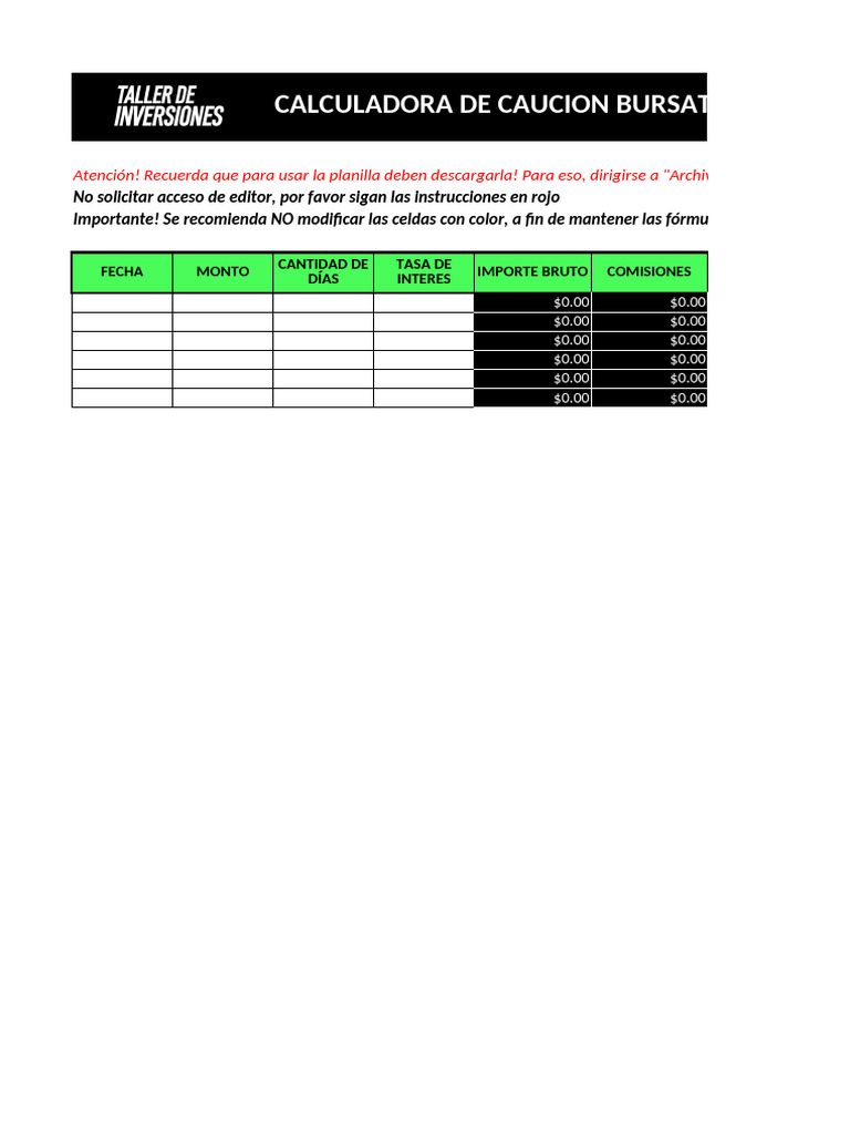 Calculadora Caucion Bursatil | PDF