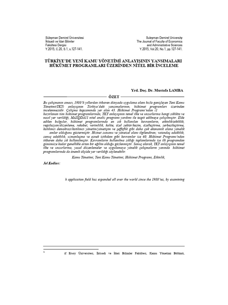 T__RK__YE___DE YEN__ KAMU Y__NET__M__ ANLAYI__ININ YANSIMALARI_ H__K__MET PROGRAMLARI __ZER ...