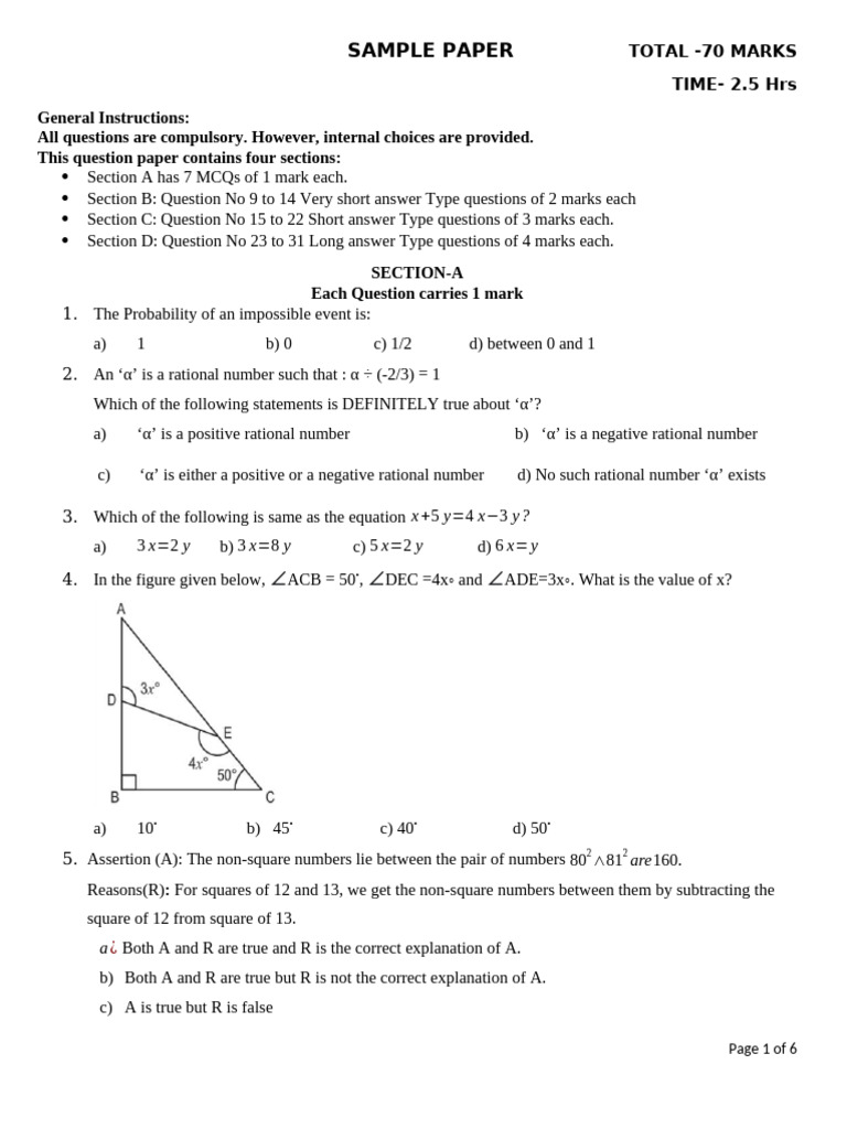 GR-8 Sa 1 2024-25 Sample Paper Maths | PDF | Mathematics