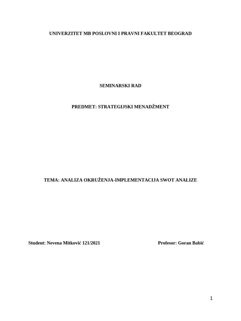 Analiza Swot Strategijski Menadzment | PDF