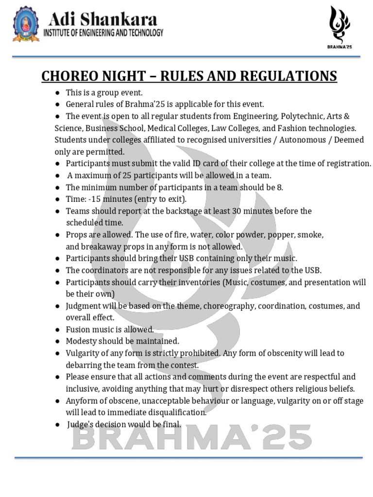 Choreo Night Rules and Regulations | PDF