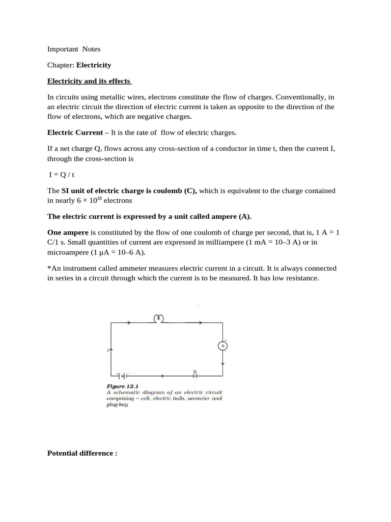 X Notes on Electricity | PDF | Voltage | Electric Current