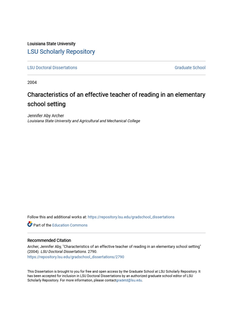 Characteristics of An Effective Teacher of Reading in An Elementa | PDF ...