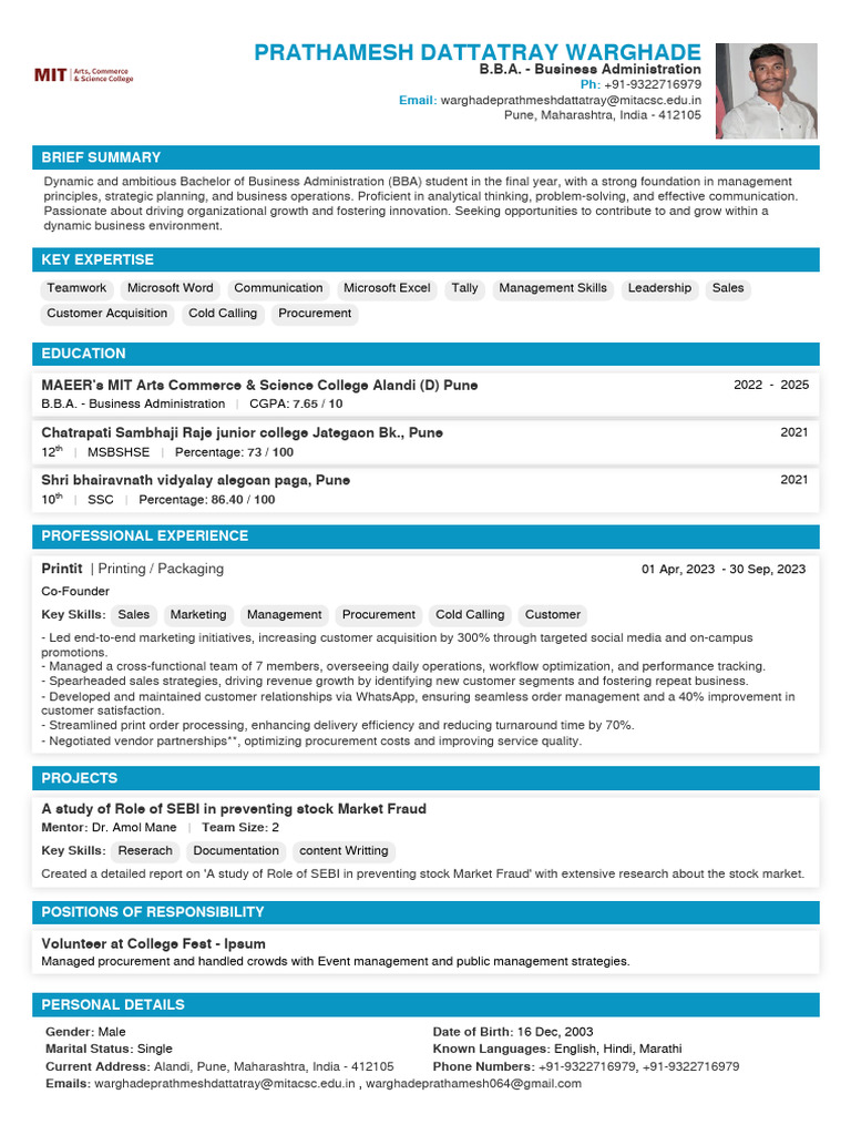 Prathamesh Warghade Resume | PDF | Business | Business Economics